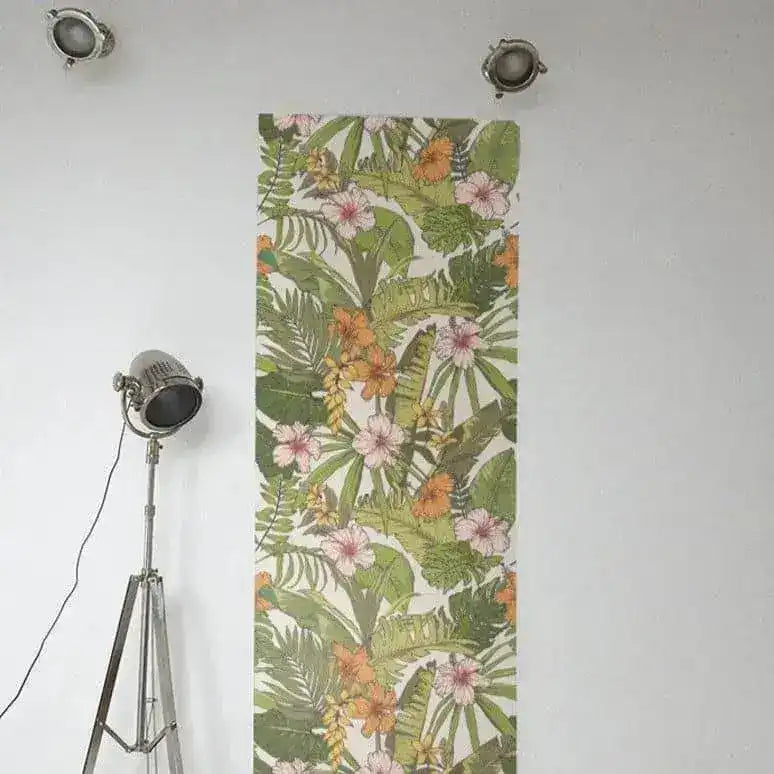 Orange Tropical Floral and Palm Leaves Wallpaper – MAIA HOMES