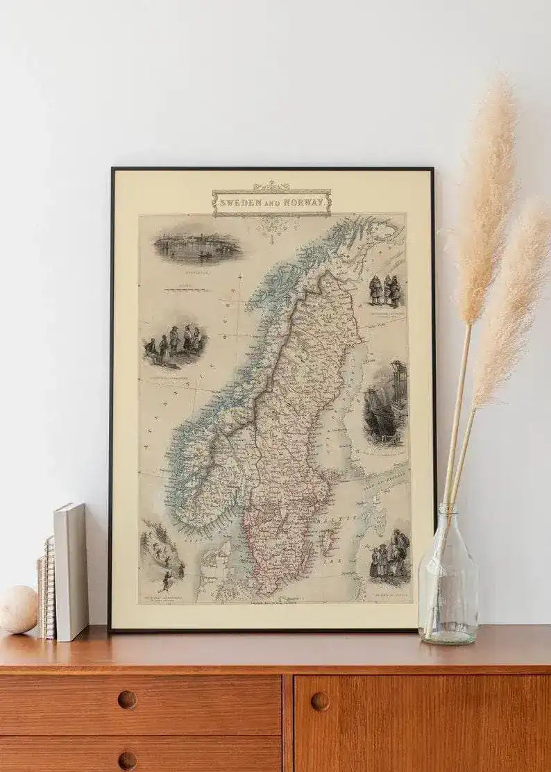 Historical Map of Sweden and Norway 1851| Old Map Wall Decor - Maia Homes – MAIA HOMES
