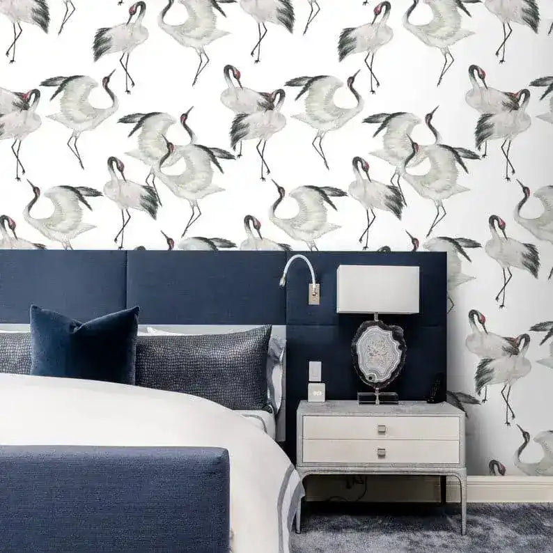 Wallpaper Cranes Herons birds Wall Paper Peel and Stick Removable or Traditional Wallpaper ...