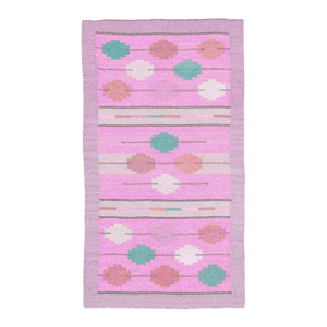 Handwoven Moroccan Blue Tiles Cotton Rug with Fringes | MAIA HOMES