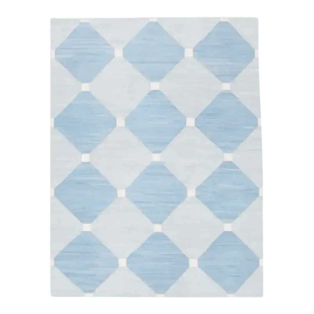 Handwoven Moroccan Blue Tiles Cotton Rug with Fringes | MAIA HOMES