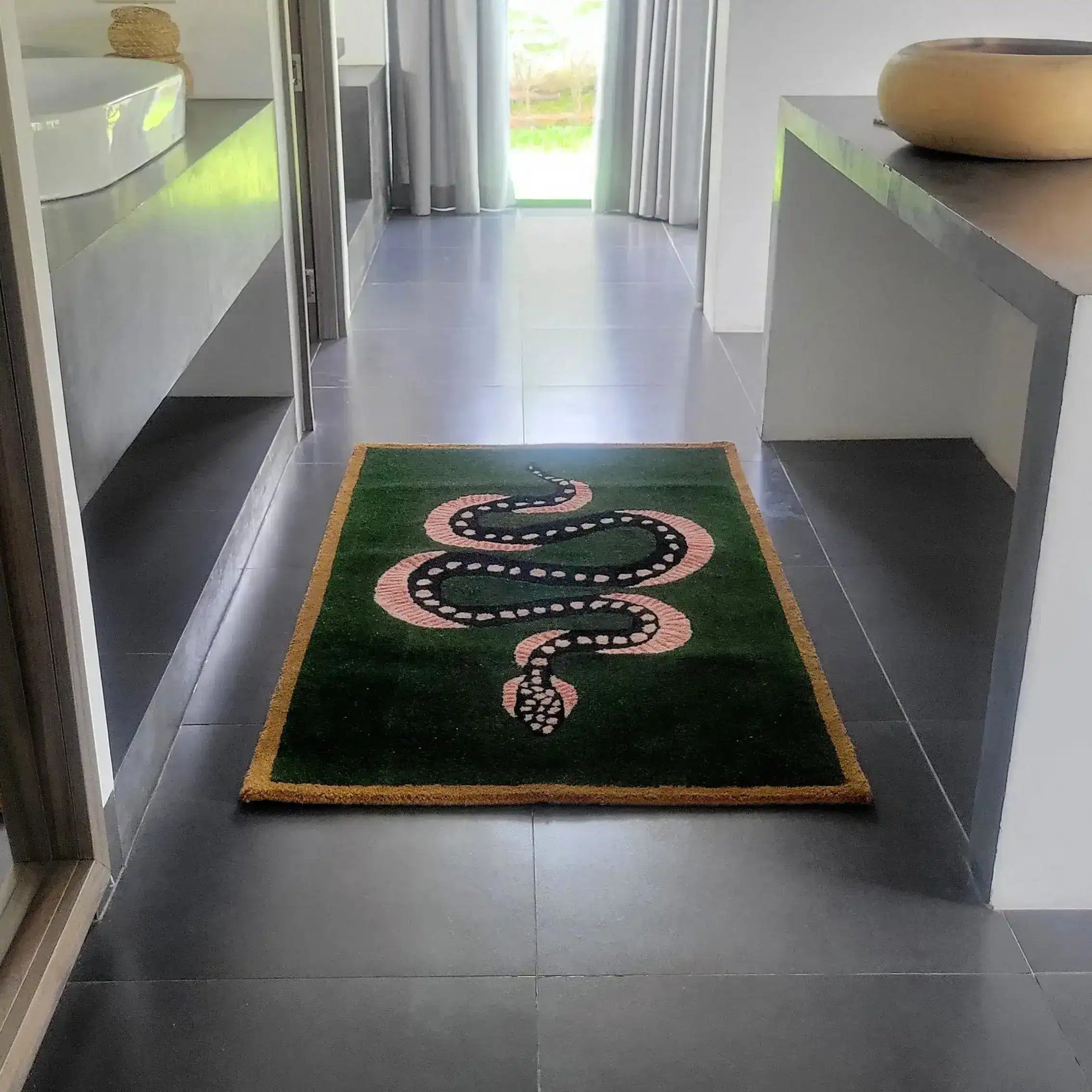 Green and Black Snake Hand Tufted Wool Area Rug | MAIA HOMES