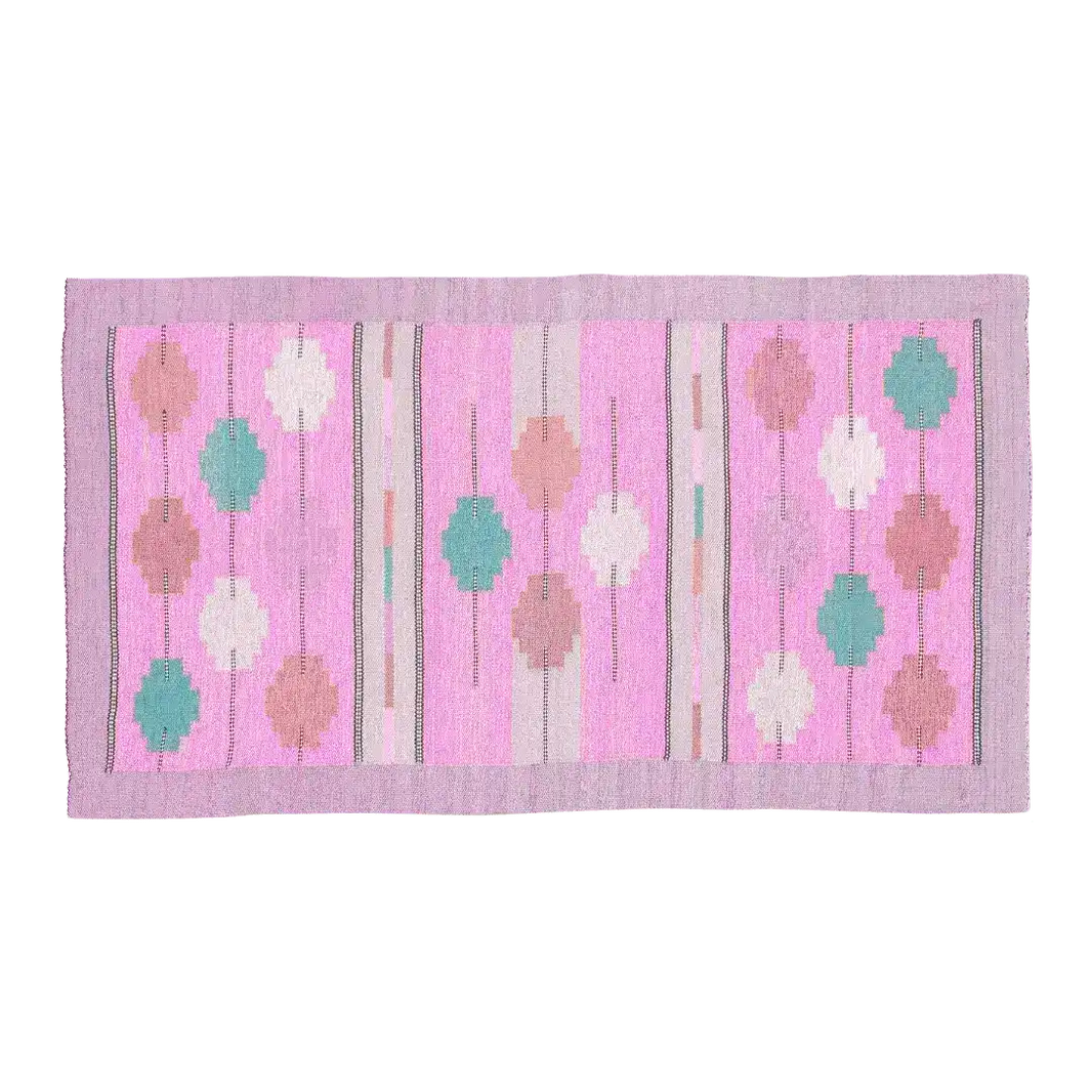 Handwoven Moroccan Blue Tiles Cotton Rug with Fringes | MAIA HOMES