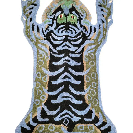 Blue Tibetan Tiger Accent Hand Tufted Wool Rug | MAIA HOMES