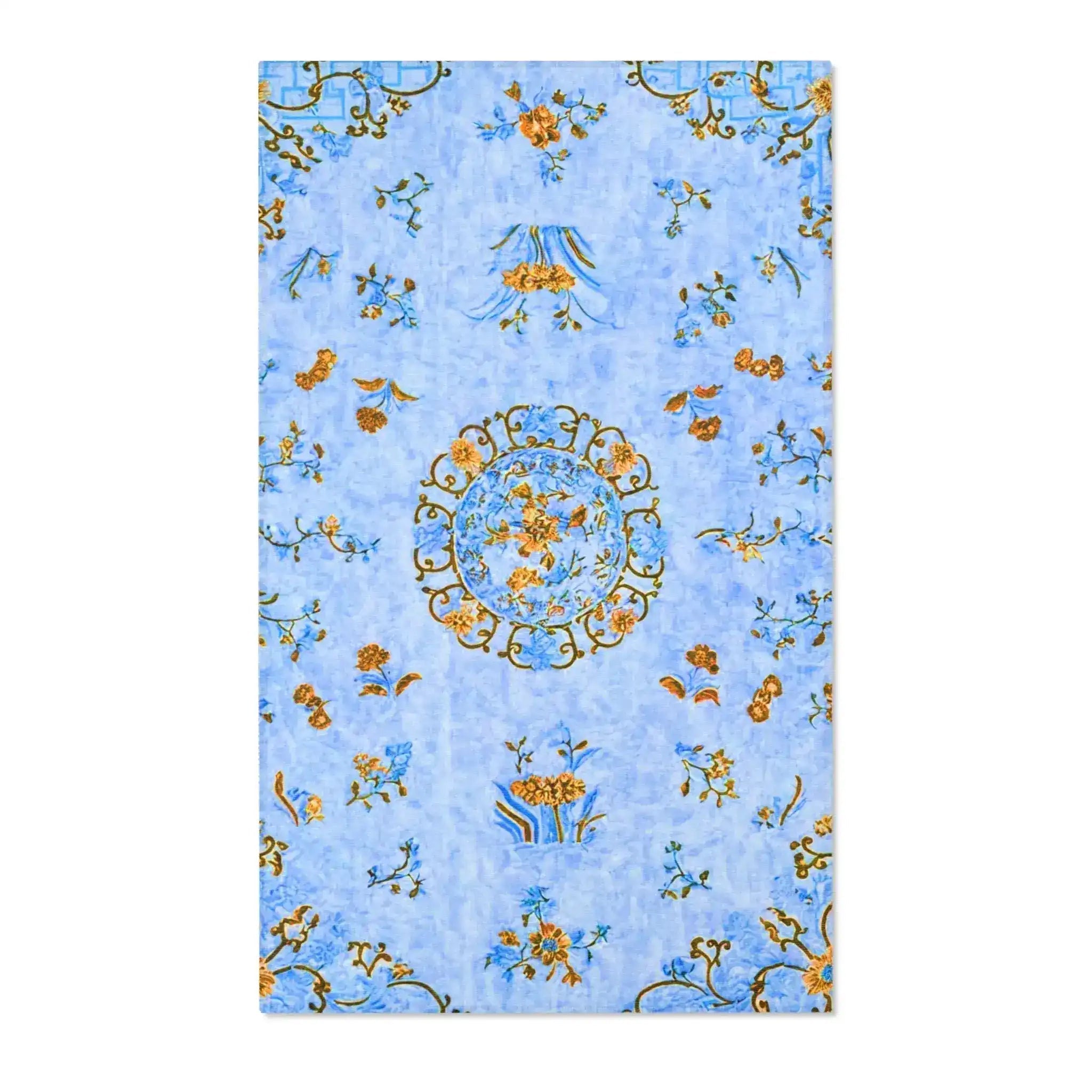 Cornflower Blue and Gold Oriental Floral Accent Rug – MAIA HOMES