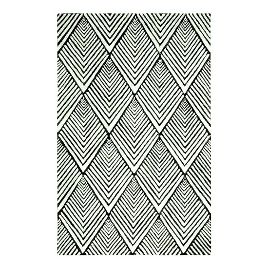 Black and Cream Art Deco Geometric Hand Tufted Wool Rug | MAIA HOMES