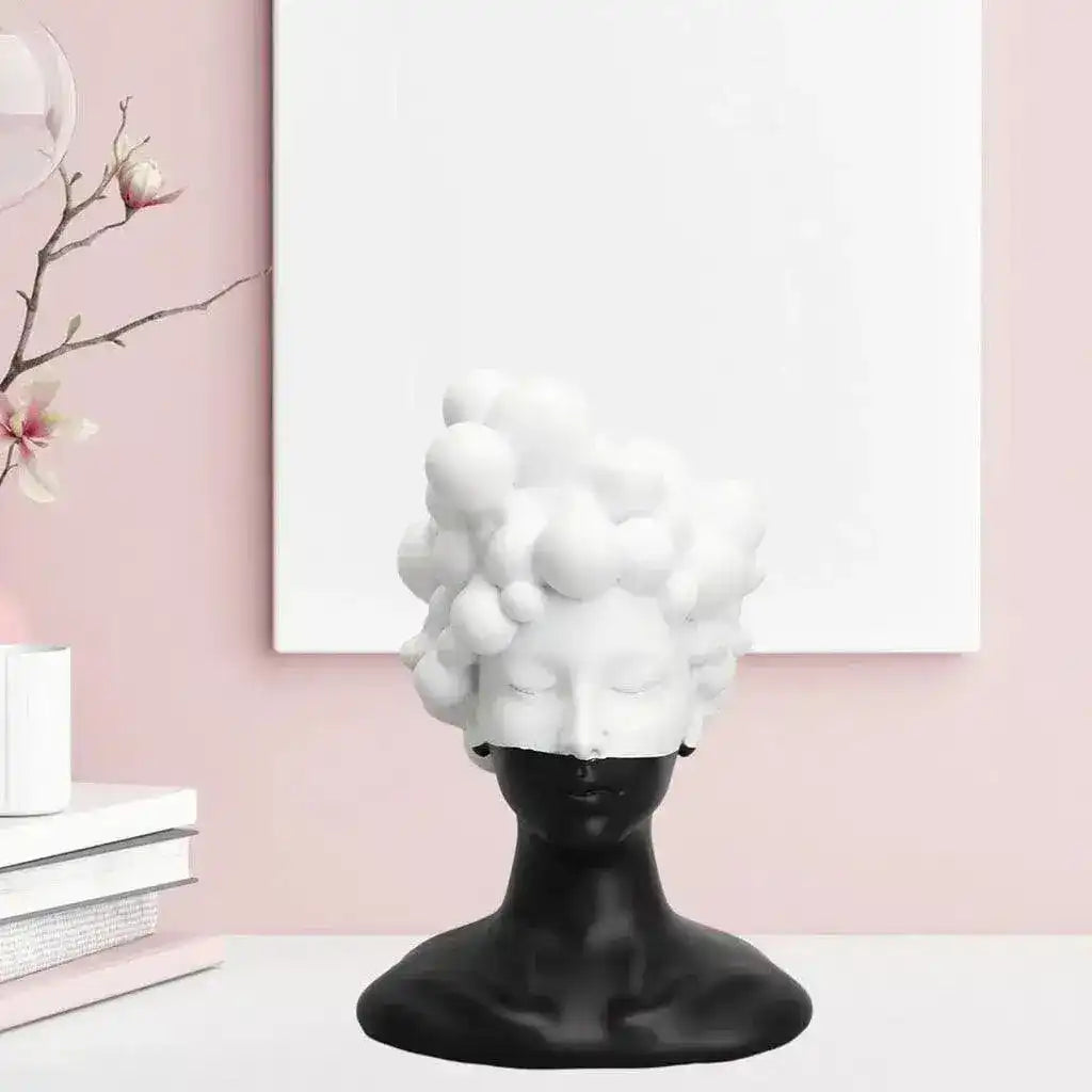 Black and White Bubble Female Head Sculpture | Maia Homes – MAIA HOMES