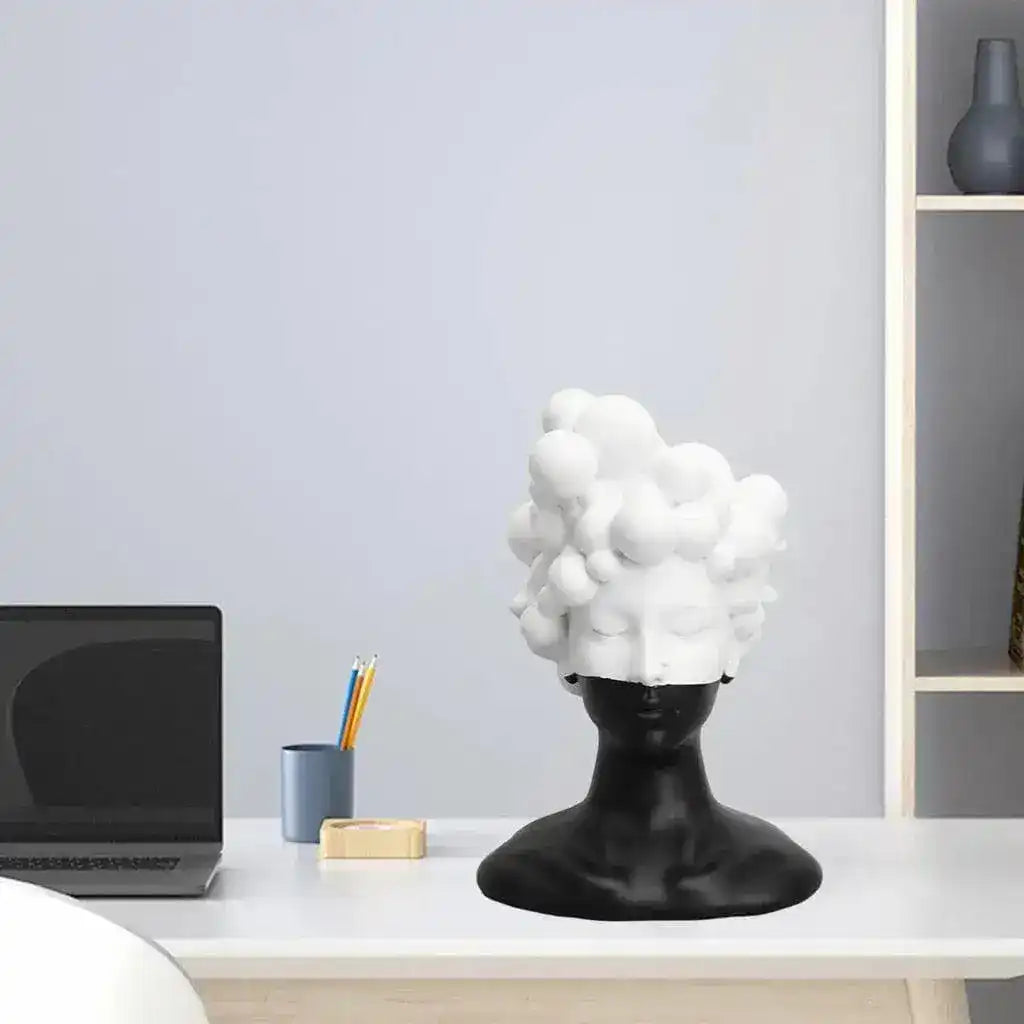 Black and White Bubble Female Head Sculpture | Maia Homes – MAIA HOMES