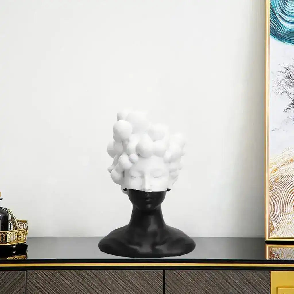 Black and White Bubble Female Head Sculpture | Maia Homes – MAIA HOMES