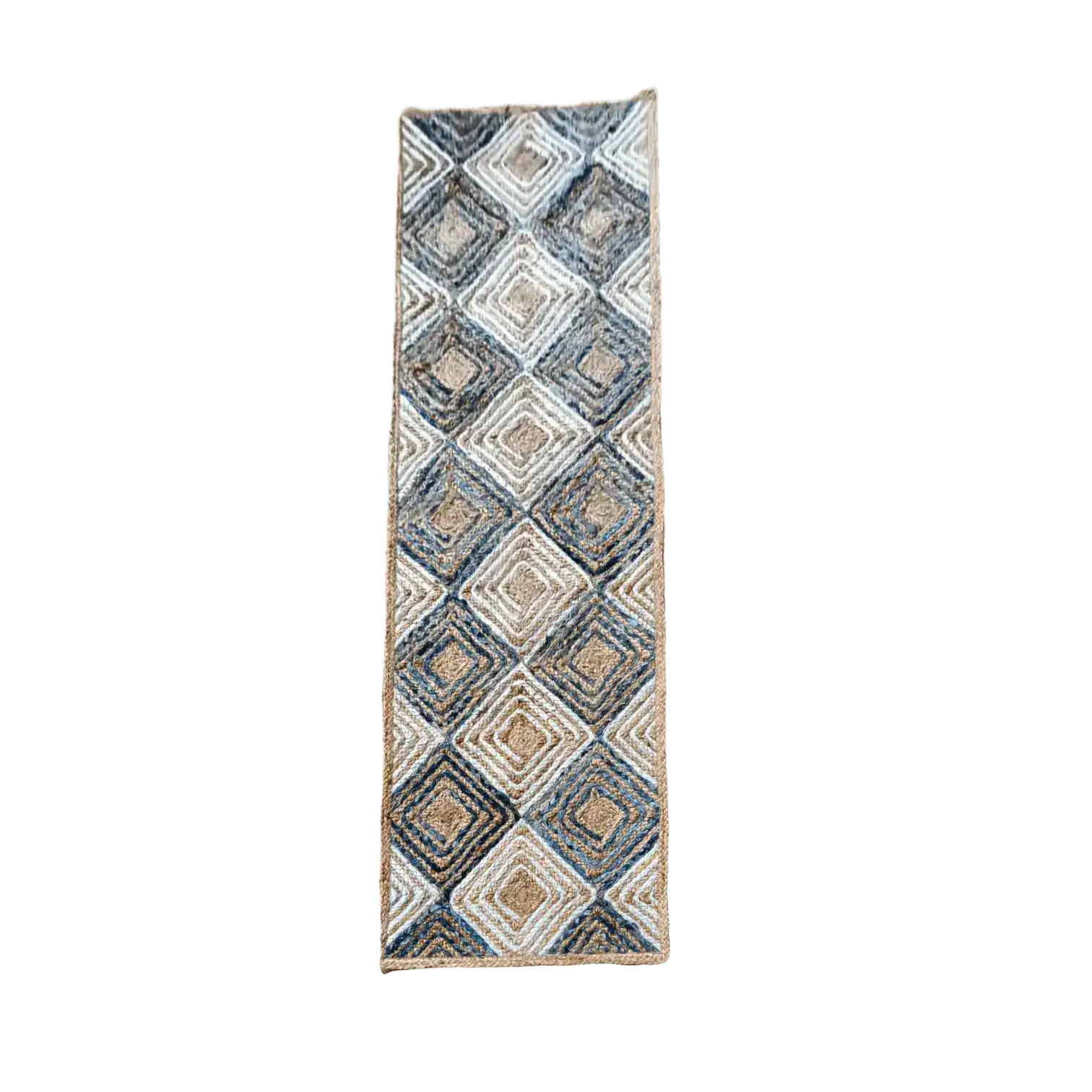 Blue Diamonds Runner Jute Rug | MAIA HOMES