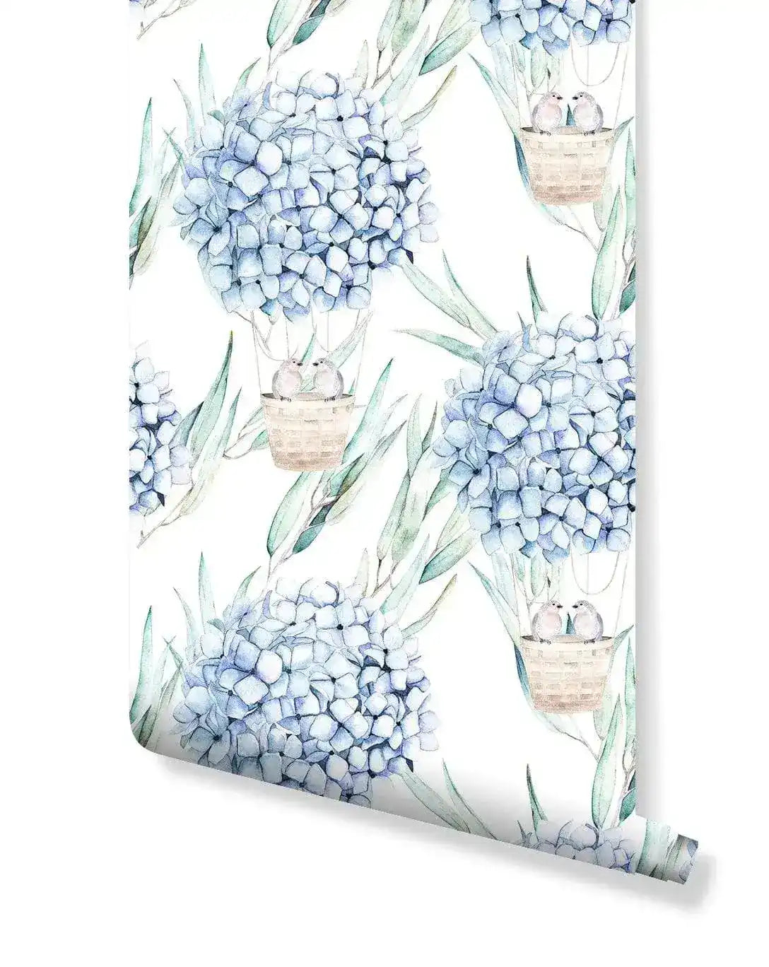 Blue Hydrangea Birds Watercolor Removable Wallpaper – MAIA HOMES