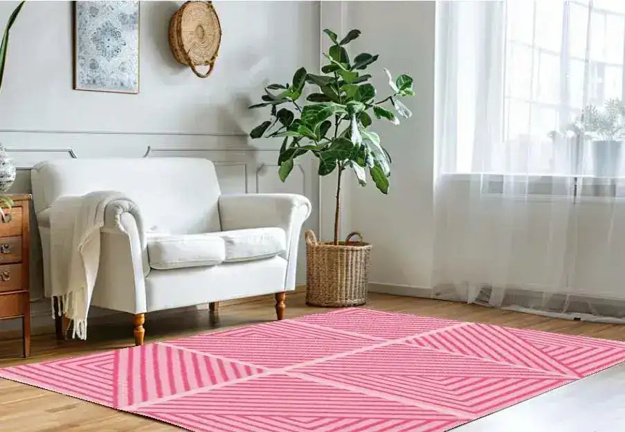 Contemporary Pink Geometric Hand Tufted Wool Rug – MAIA HOMES