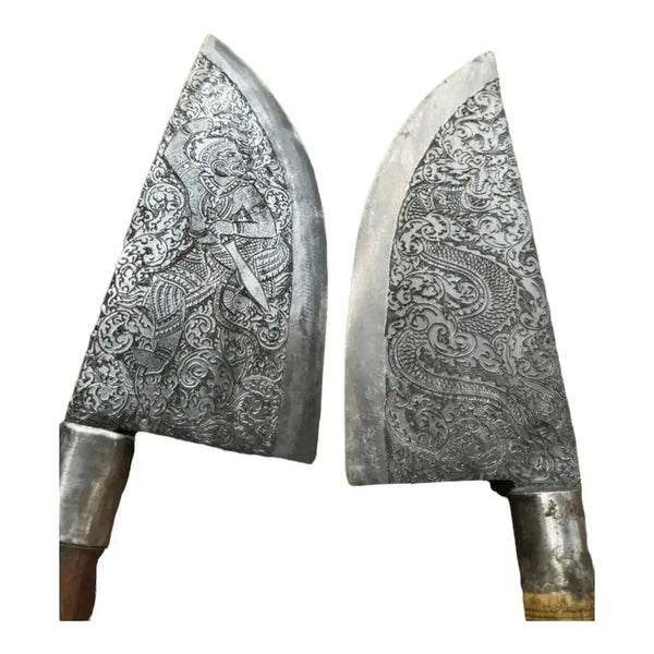 Hand Engraved Solid Brass Khmer Ancient Butcher Knife | MAIA HOMES