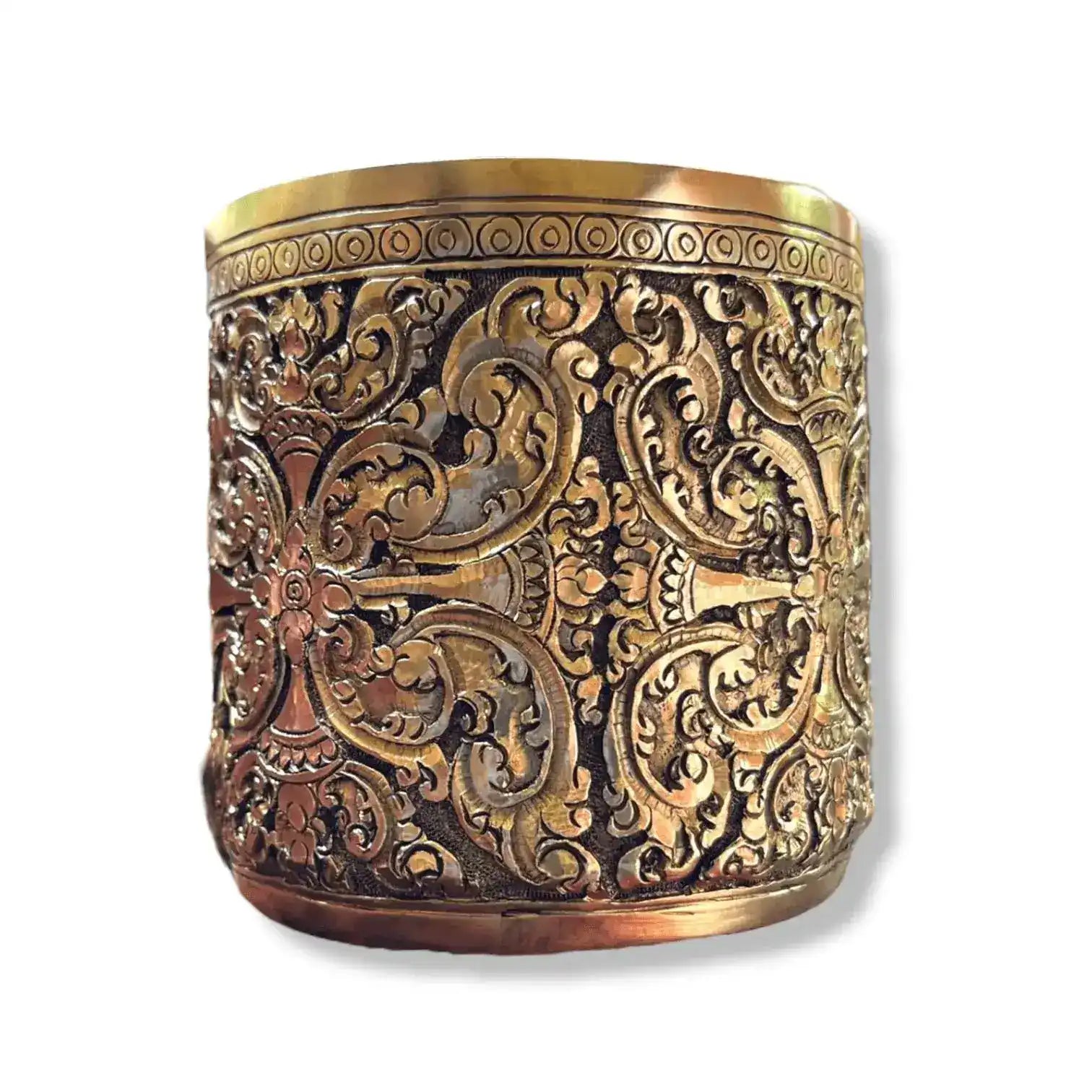 Hand Engraved Solid Brass Mug with Handle - Floral Art – MAIA HOMES