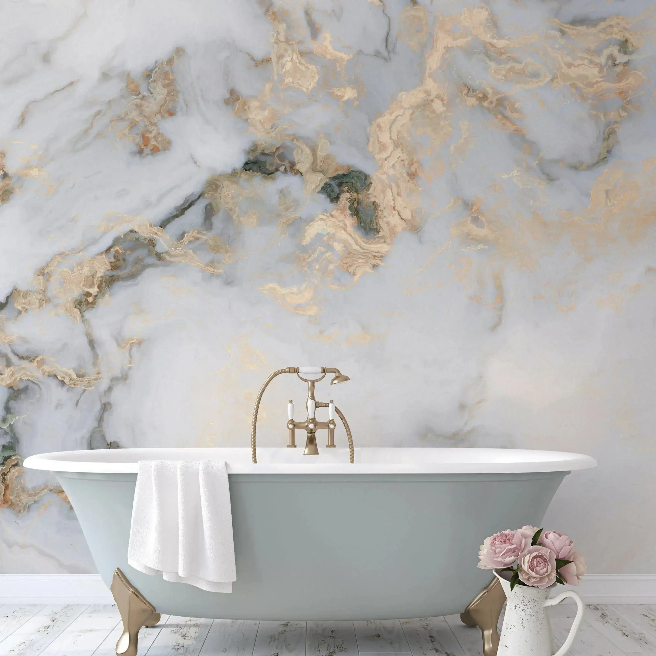 White Gray Gold Marble Paining Stone Wall Decal | MAIA HOMES