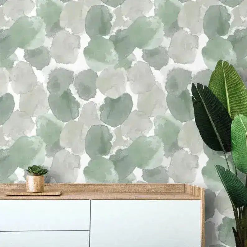 Abstract Moss Green Watercolor Wallpaper – MAIA HOMES