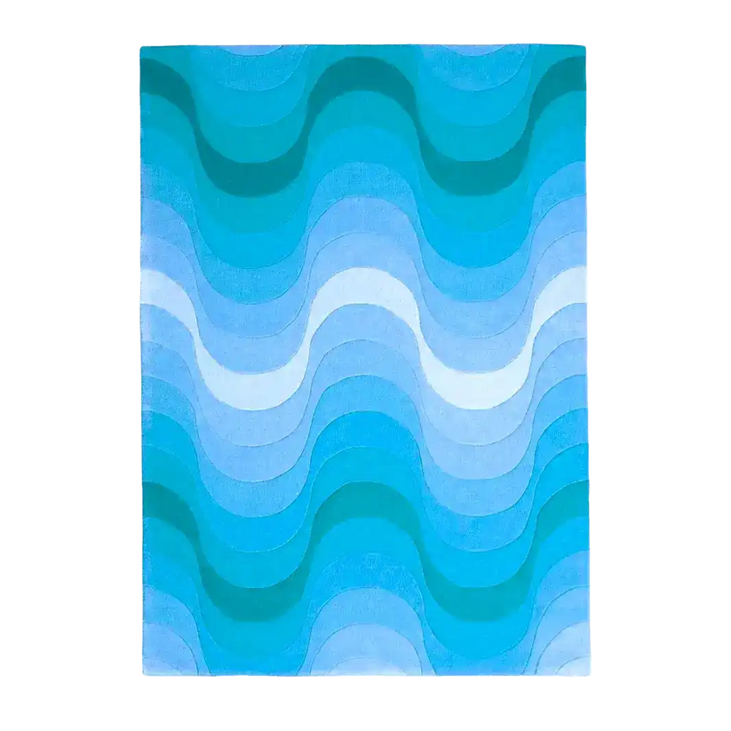 Blue Ombre Wavy Curve Hand Tufted Wool Rug | MAIA HOMES