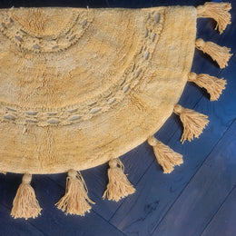 Crocheted Half Moon Bathroom Rug with Tassels | MAIA HOMES