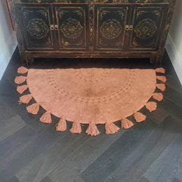 Crocheted Half Moon Bathroom Rug with Tassels | MAIA HOMES