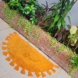 Crocheted Half Moon Bathroom Rug with Tassels | MAIA HOMES