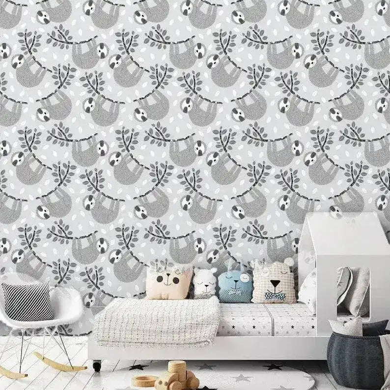 Gray Sloth Nursery Wallpaper – MAIA HOMES