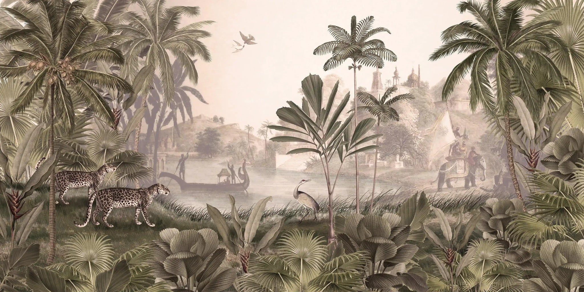 Leopard Landscape - Sepia Wallpaper Mural | MAIA HOMES