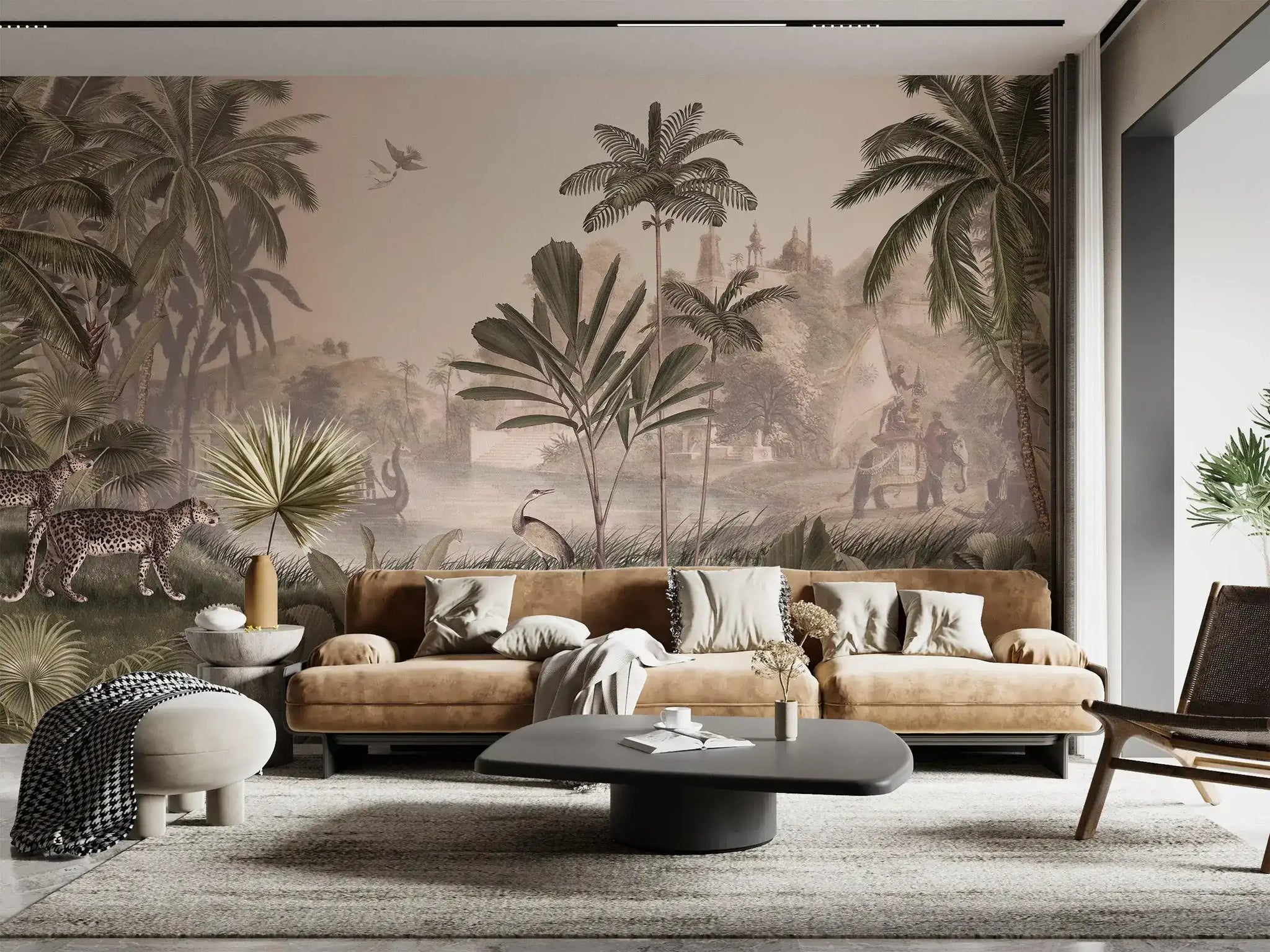 Leopard Landscape - Sepia Wallpaper Mural | MAIA HOMES