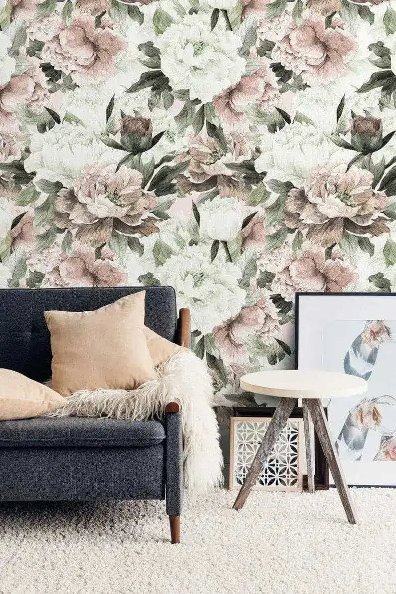 Vintage Oversized Peonies Floral Wallpaper | MAIA HOMES
