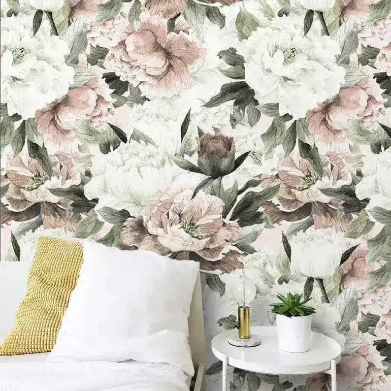 Vintage Oversized Peonies Floral Wallpaper | MAIA HOMES