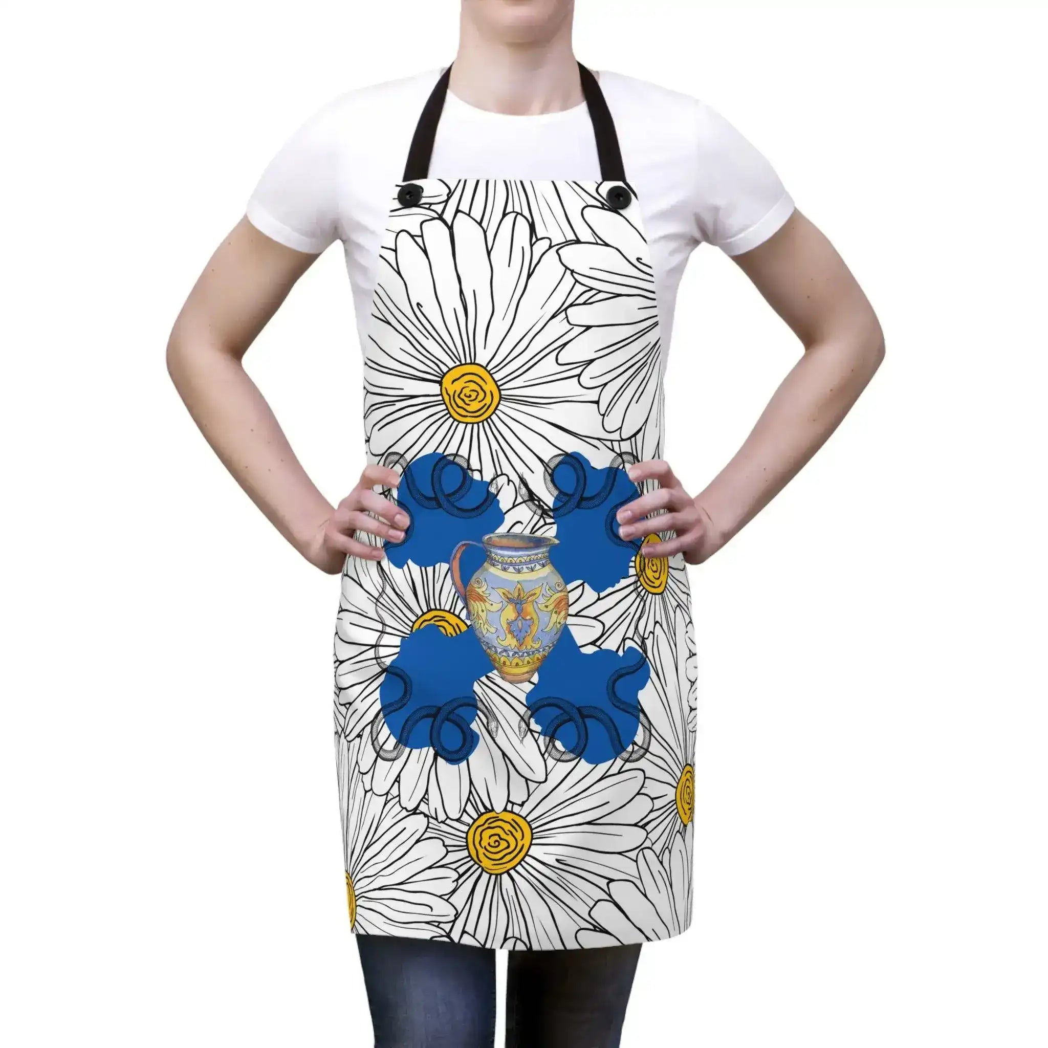 White Daisy Ladies Blue Apron | MAIA HOMES