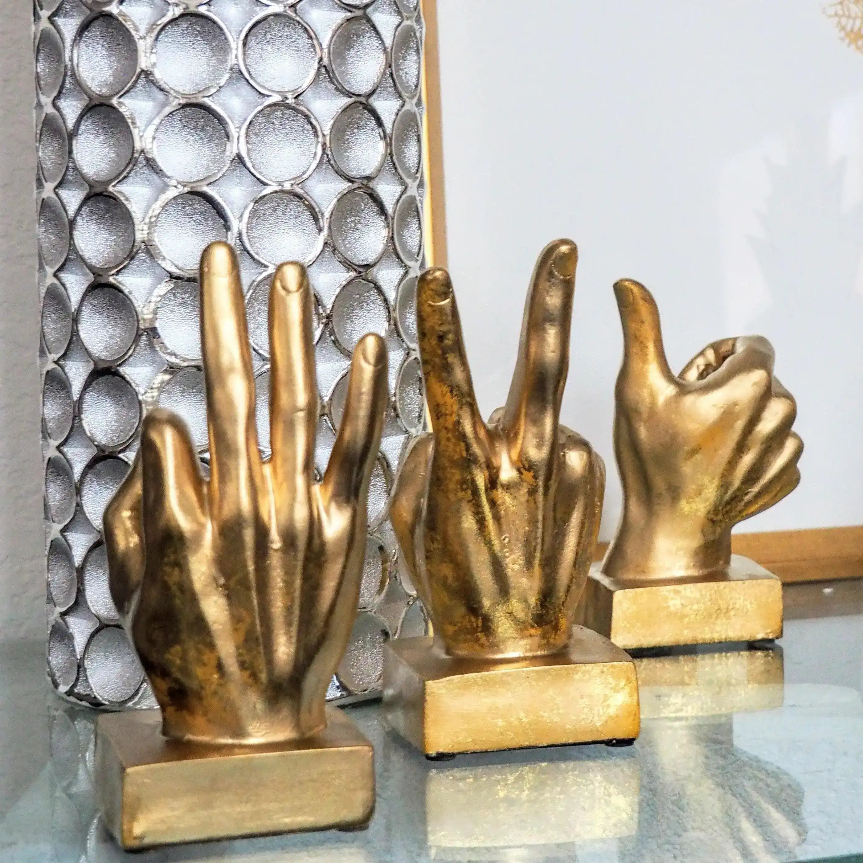 3 Gold Hand Gesture Sculptures - Buy Hand Gesture Sculptures – MAIA HOMES