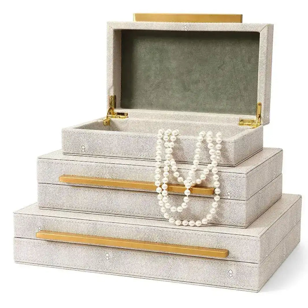 Black Faux Shagreen Leather Storage Boxes - Set of 3 | Maia Homes ...