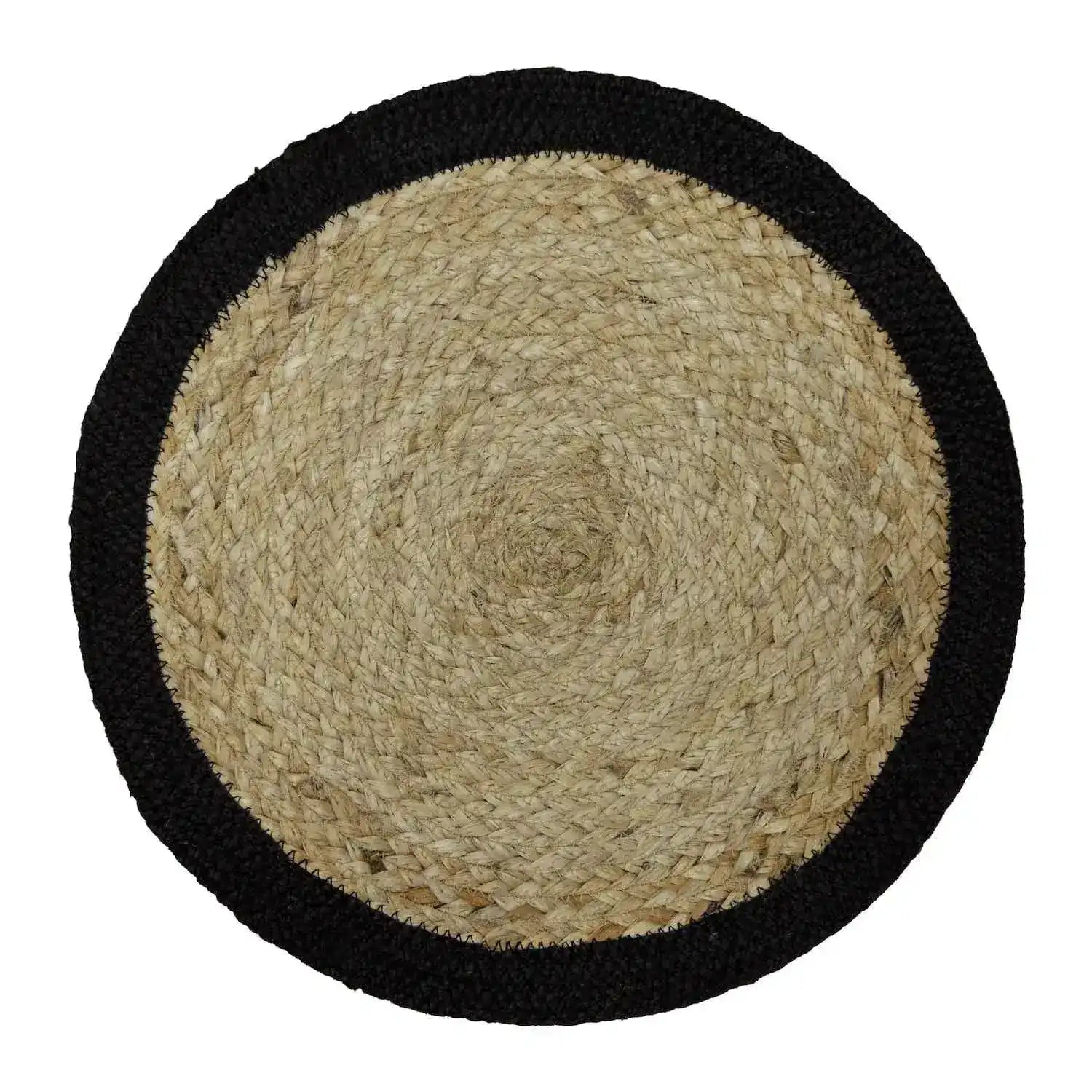 Black Trim Braided Jute Placemats - Set of 10 | MAIA HOMES
