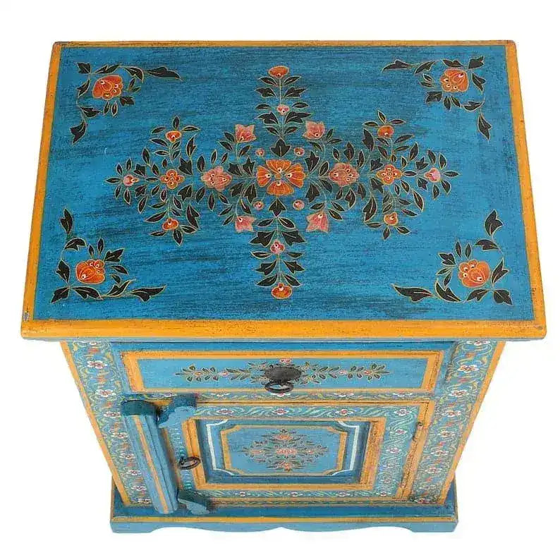 Blue Garden Hand Painted Nightstand Side table | Maia Homes – MAIA HOMES