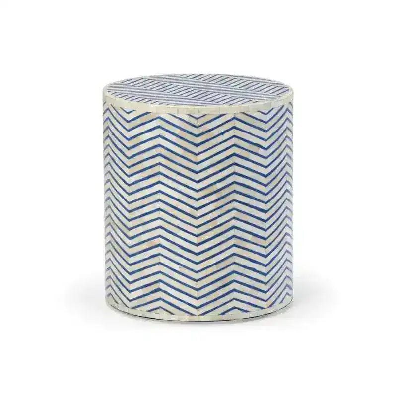 Blue Zic Zag Bone Inlay Round Side Table | Maia Homes – MAIA HOMES