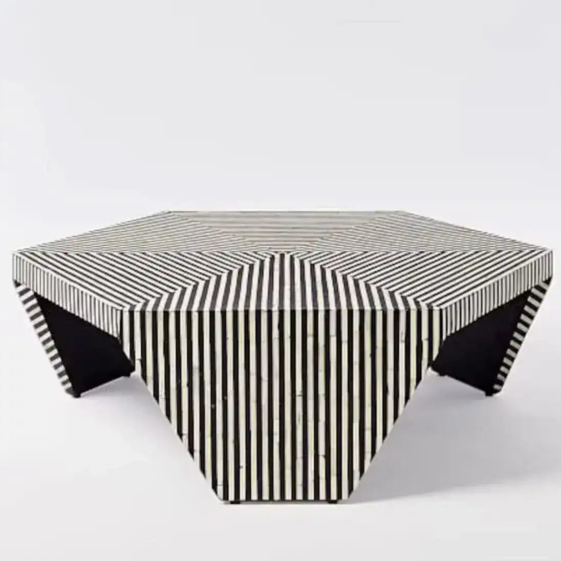 Bone Inlay Hexagon Optical Strip Coffee Table | Maia Homes – MAIA HOMES