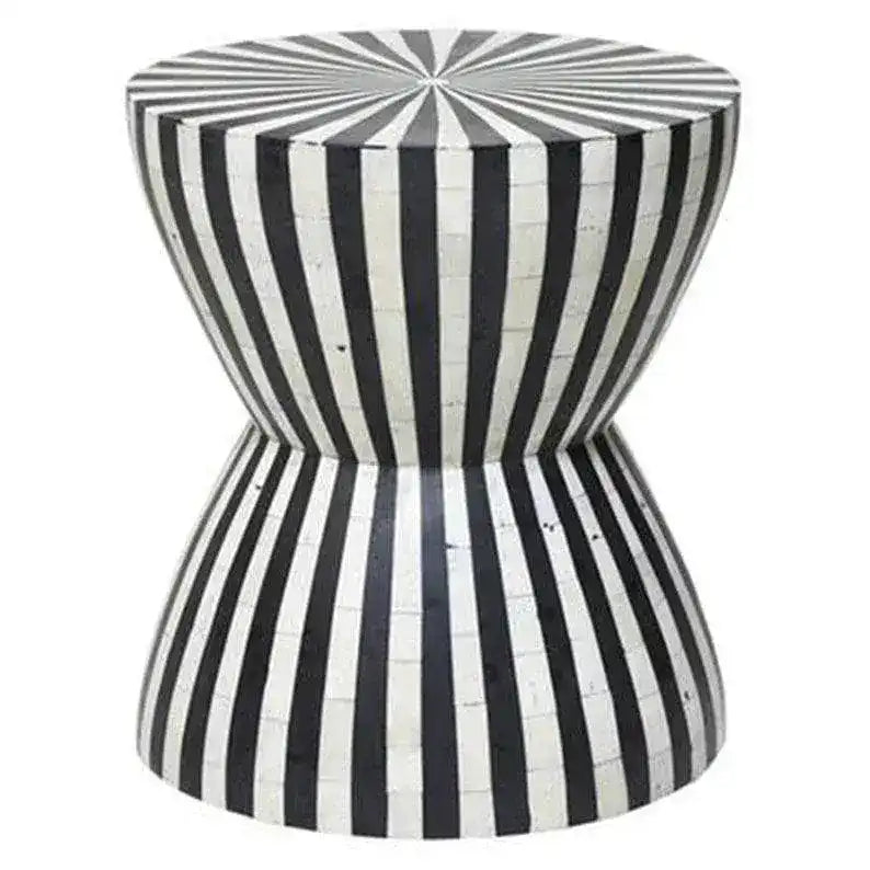 Bone Inlay Modern Striped Round Side Table | Maia Homes – MAIA HOMES