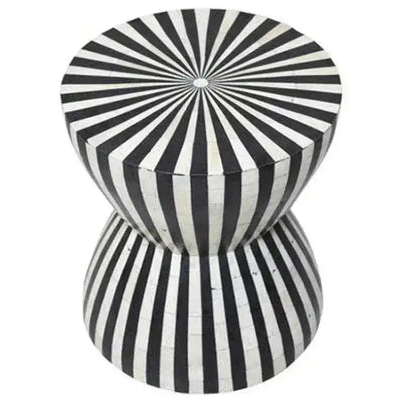Bone Inlay Modern Striped Round Side Table | Maia Homes – MAIA HOMES