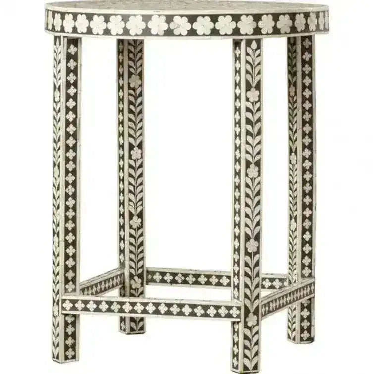 Desi Black and White Bone Inlay End Table | MAIA HOMES