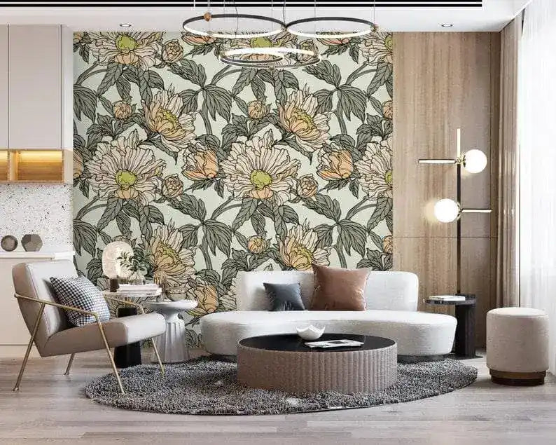 Floral Wallpaper large flowers Peel and Stick removable or Traditional ...