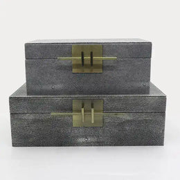 Faux Shagreen Jewelry Storage Box with Golden Handle | MAIA HOMES