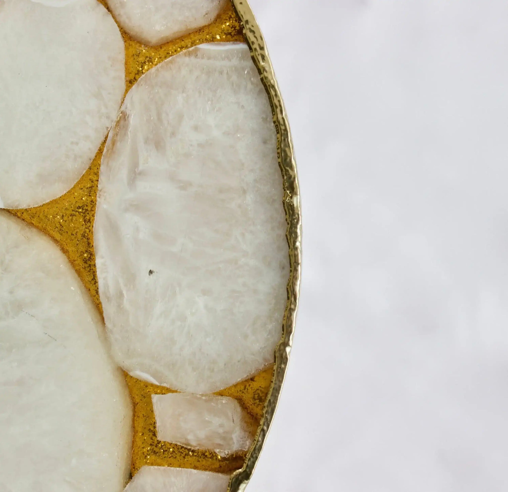 Gold Sparkle Infused White Agate Round Coffee Side Table | MAIA HOMES