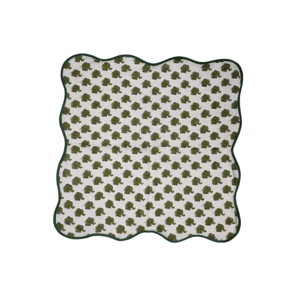 Green Dinosaur Block Print Scallop Cotton Napkins – MAIA HOMES