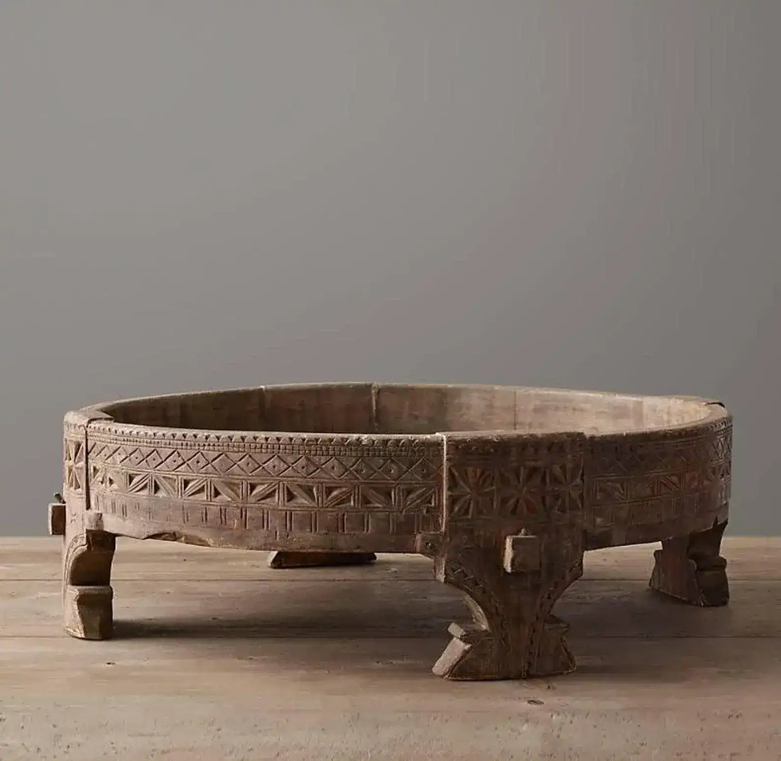 Hand Carved Wooden Chakki Table | MAIA HOMES