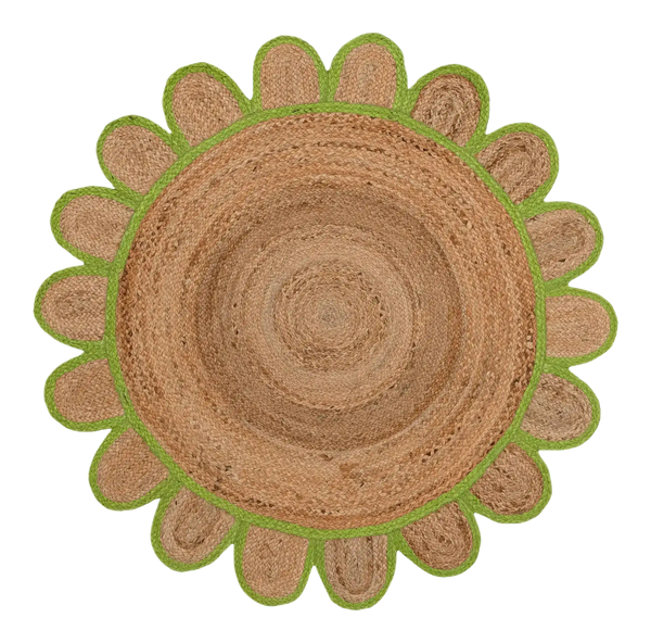 Handmade Olive Green Scalloped Round Jute Rug | MAIA HOMES