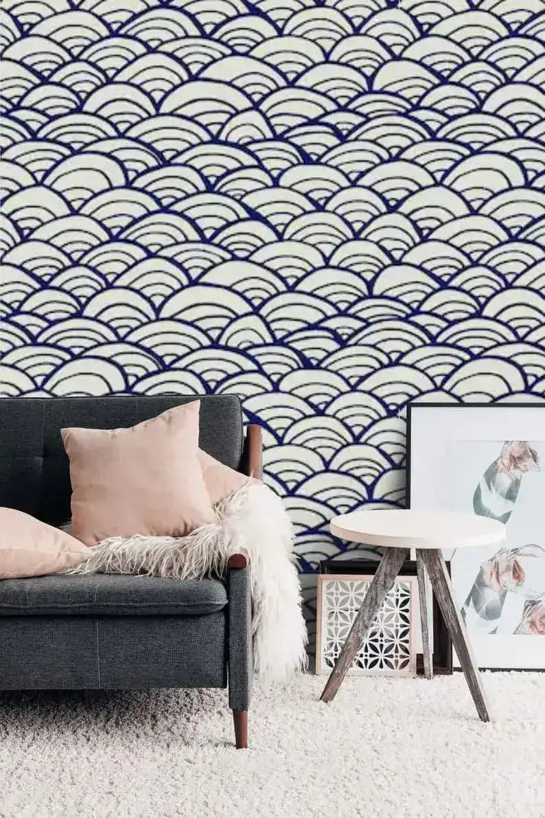 Japanese Fish Scale Waves Wallpaper – MAIA HOMES