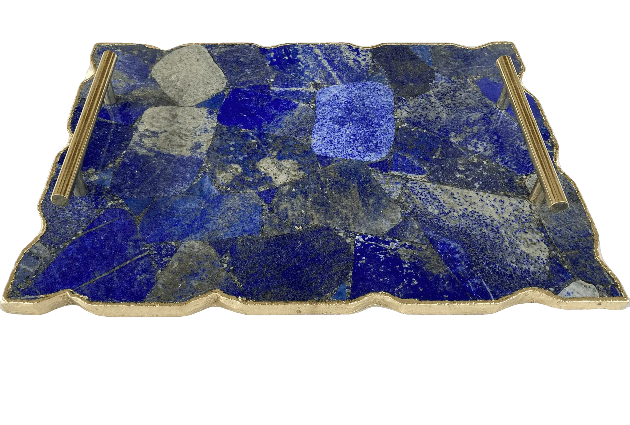 Large Lapis Lazuli Serving Tray With Plain Modern Brass Handles | MAIA ...