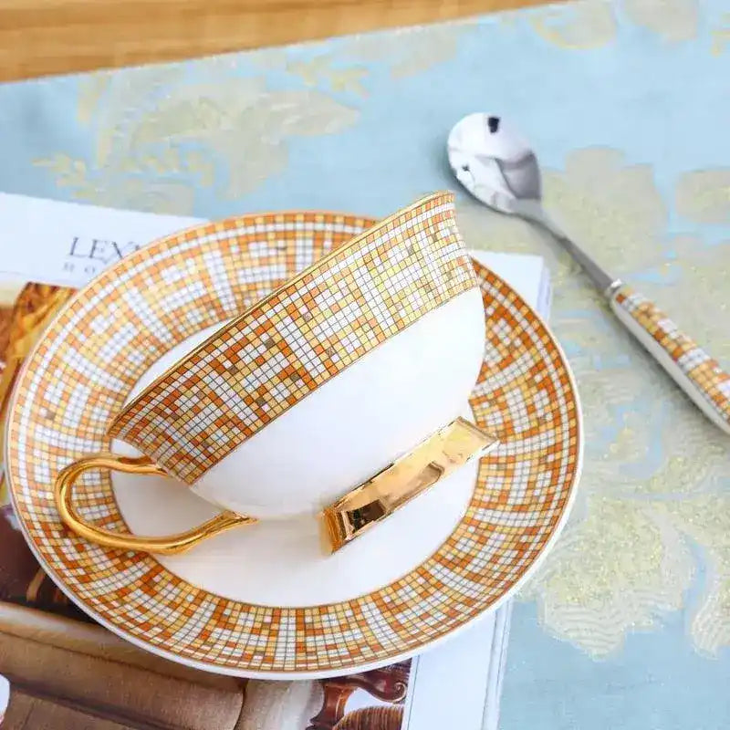 Mosaic Pattern Bone China Tea Cup with Saucer – MAIA HOMES