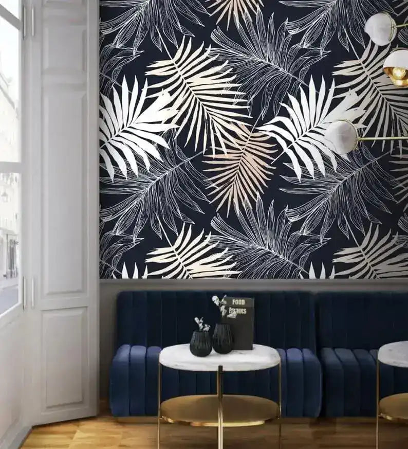 Neutral Oversized Palm Leaves Wallpaper – MAIA HOMES