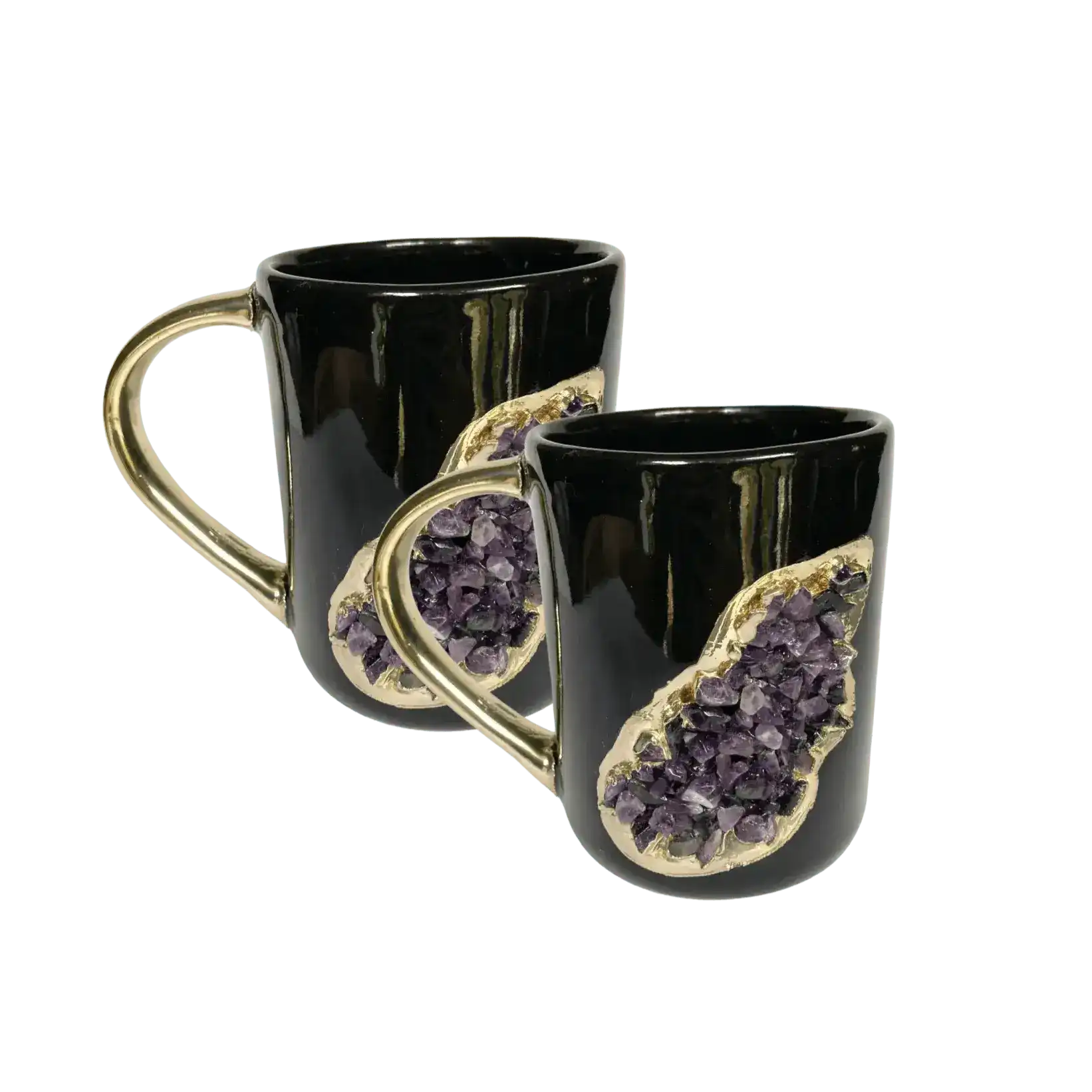 Purple Amethyst Black Mug with Gold Handle - Set of 2 – MAIA HOMES